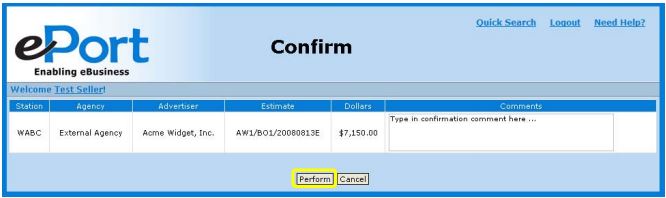 Confirming an order in ePort – FreeWheel